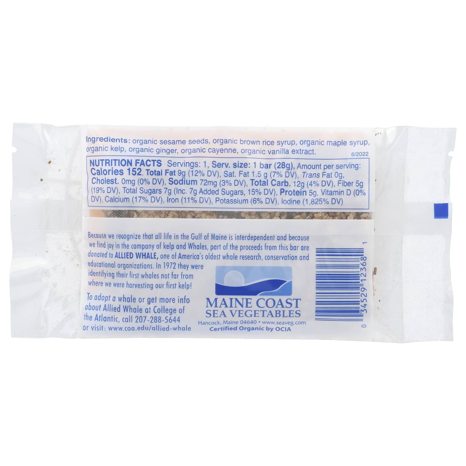 Maine Coast Sea Vegetables, Kelp Krunch, Seaweed Energy Bar, Sesame ...