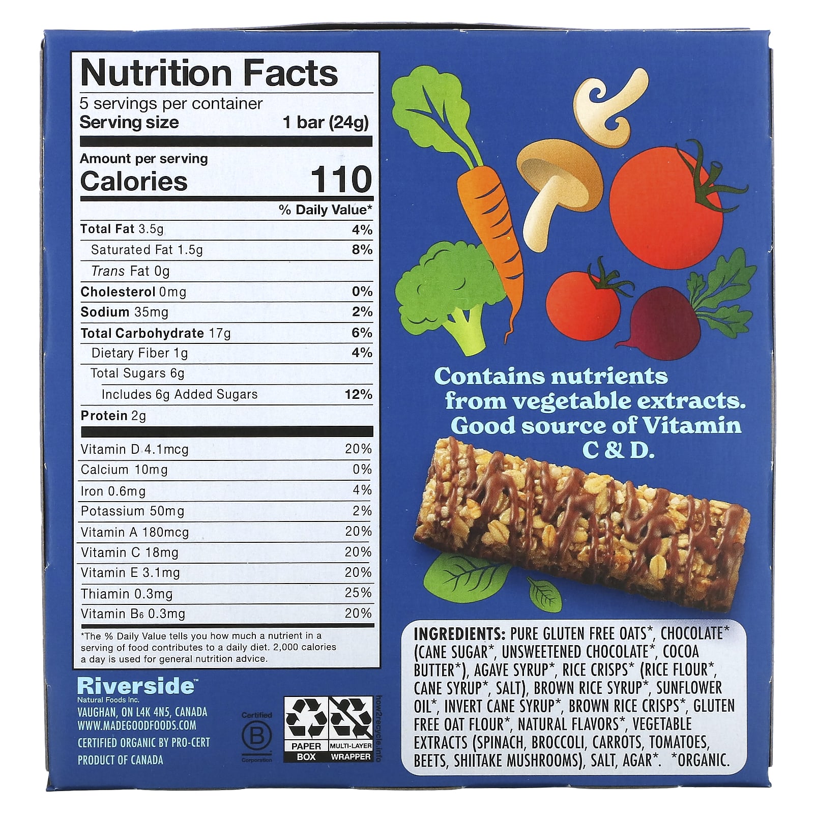 MadeGood, Granola Bars, Chocolate Drizzled, Vanilla, 5 Bars, 0.85 oz ...