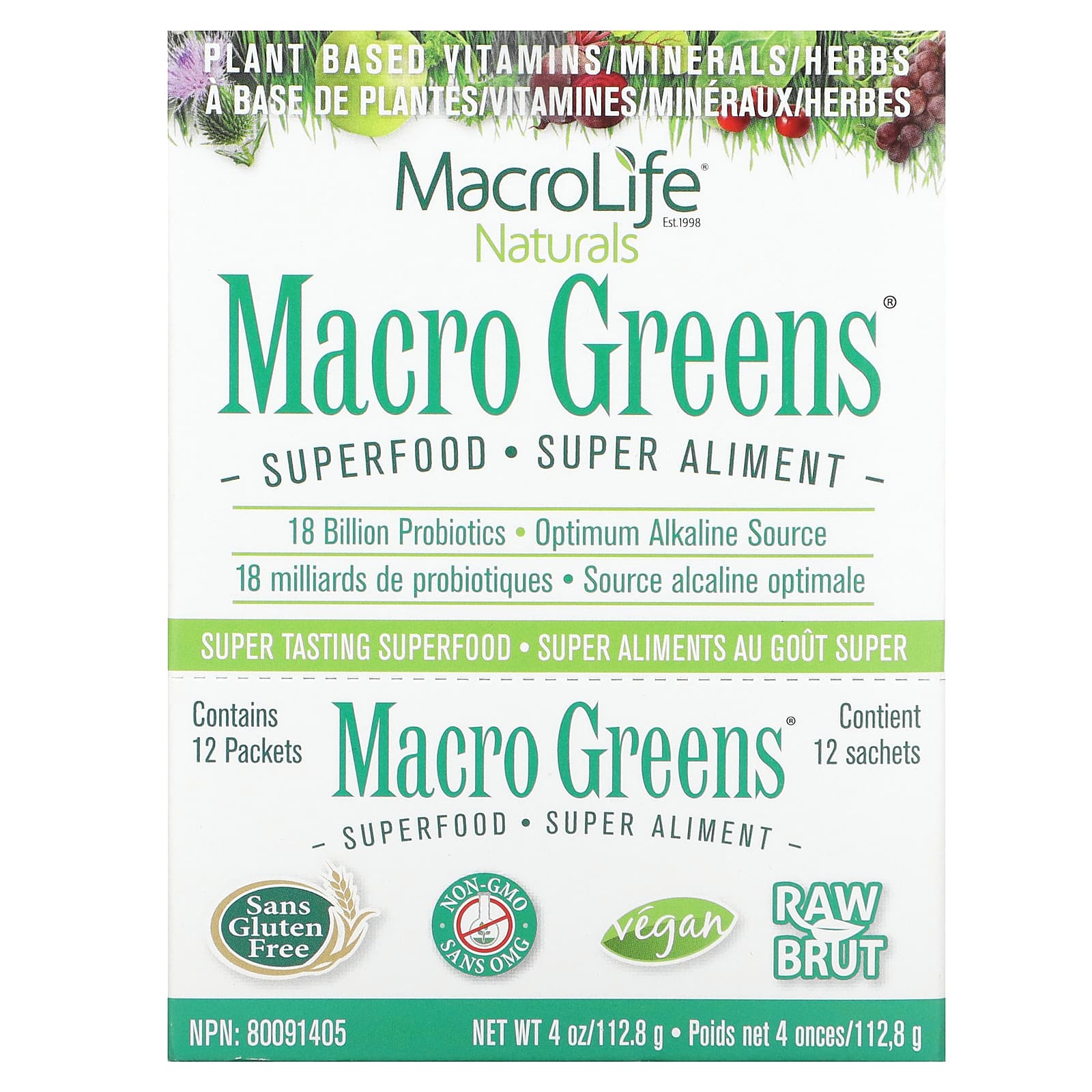 Macrolife Naturals, Macro Greens, Superfood, 12 Packets, 0.3 oz (9.4 g ...