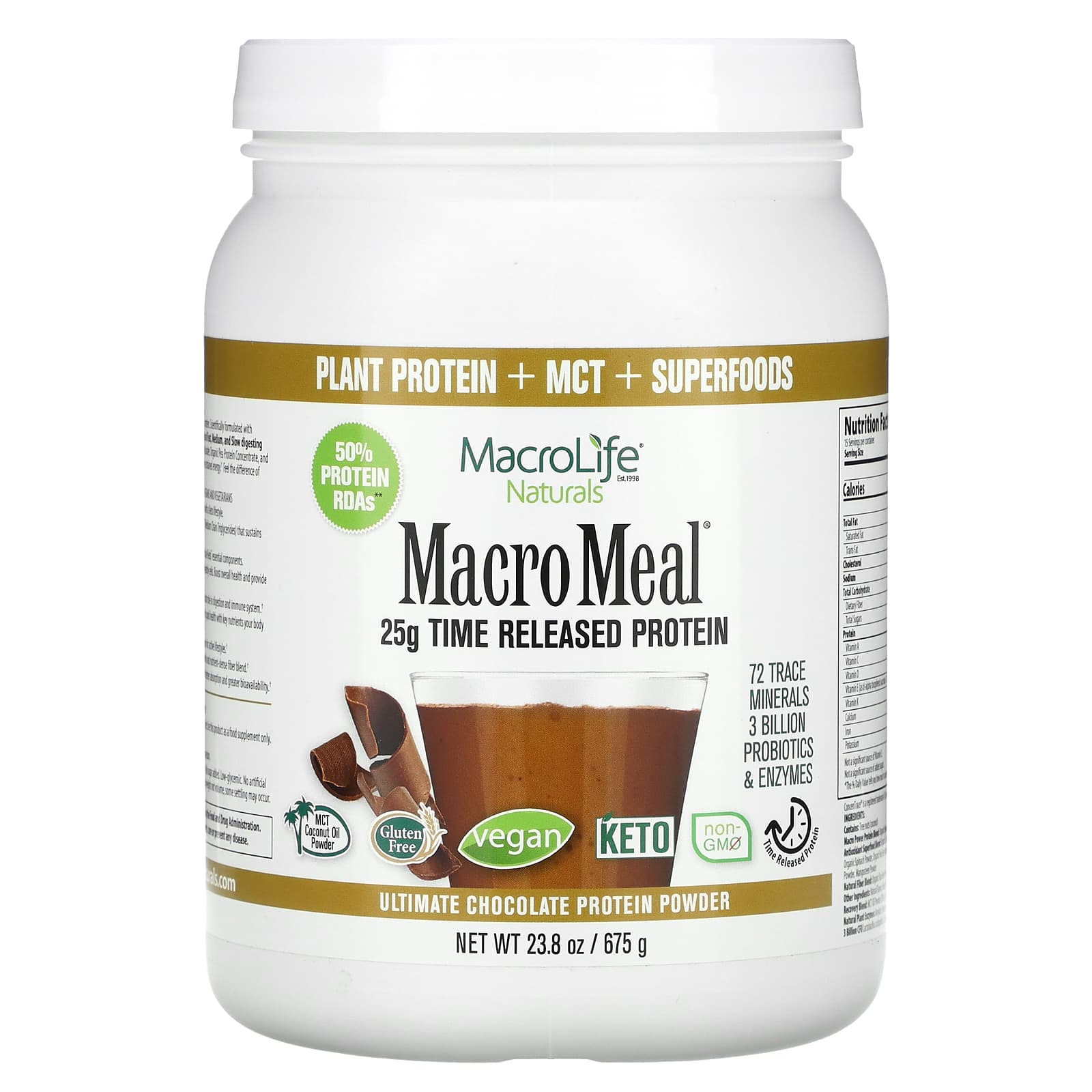 Macrolife Naturals, MacroMeal, 얼티밋 프로틴 파우더, 초콜릿 맛, 675g(23.8oz)