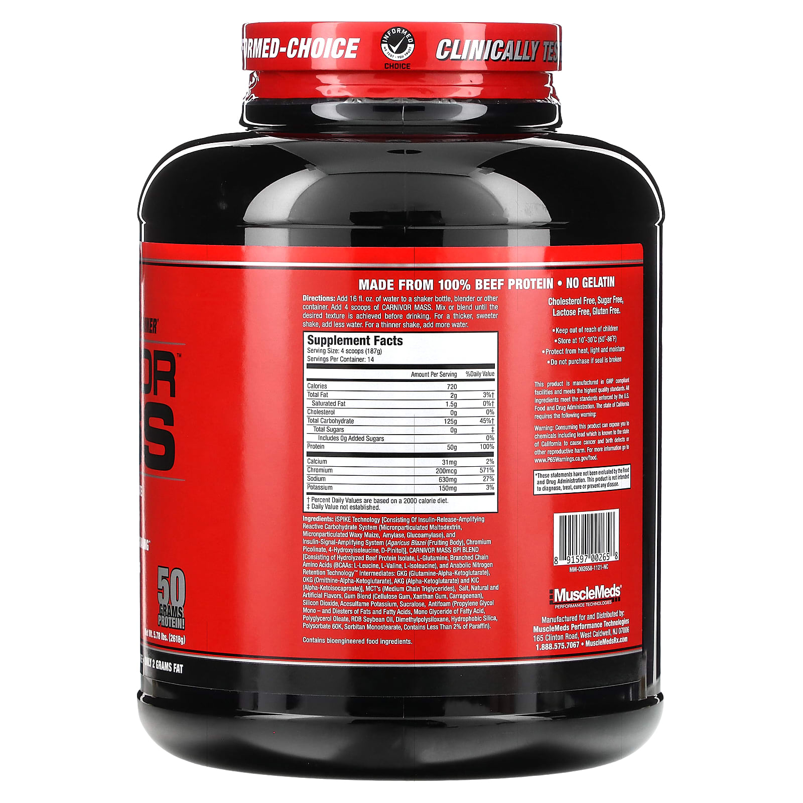 MuscleMeds, Carnivor Mass, Anabolic Beef Protein Gainer, Vanilla ...