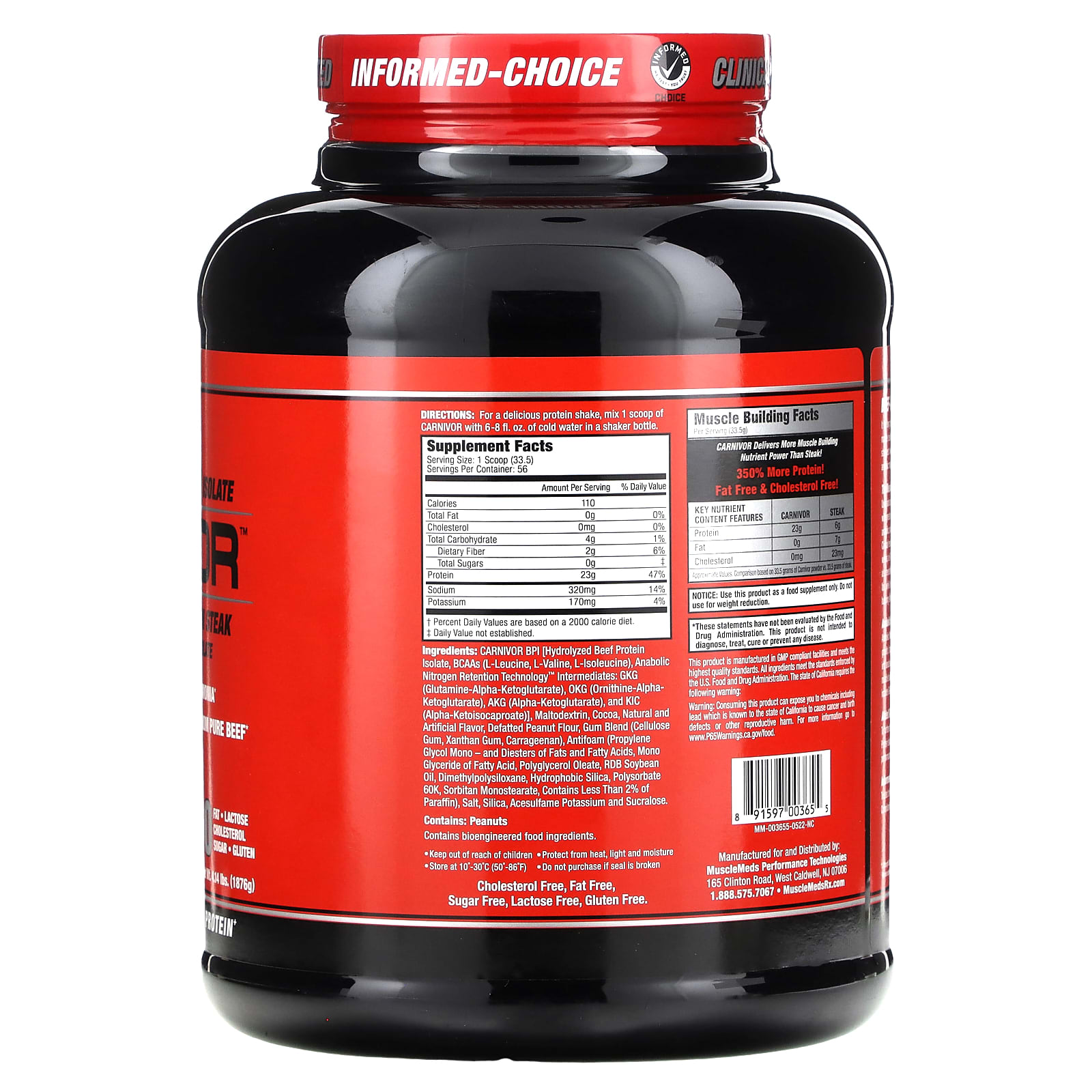 MuscleMeds, Carnivor, Bioengineered Beef Protein Isolate, Chocolate ...
