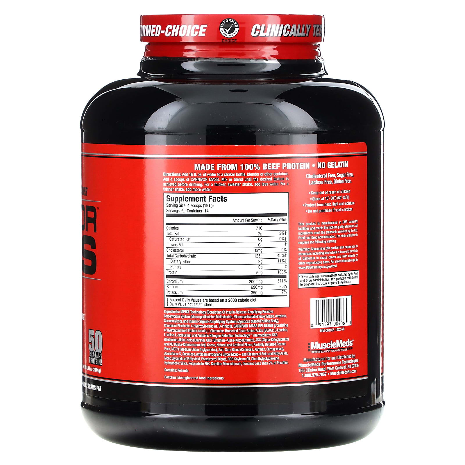 MuscleMeds, Carnivor Mass, Anabolic Beef Protein Gainer, Chocolate ...