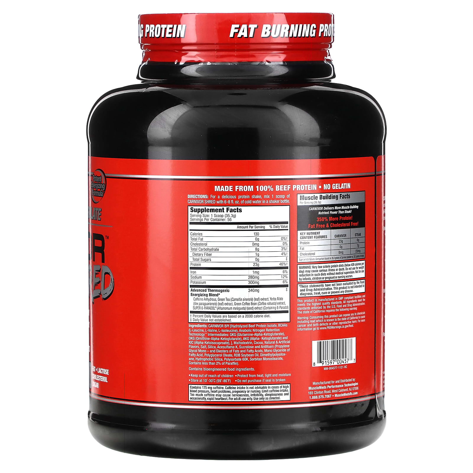 MuscleMeds, Carnivor Shred, Hydrolyzed Protein, Chocolate, 4.35 lbs ...
