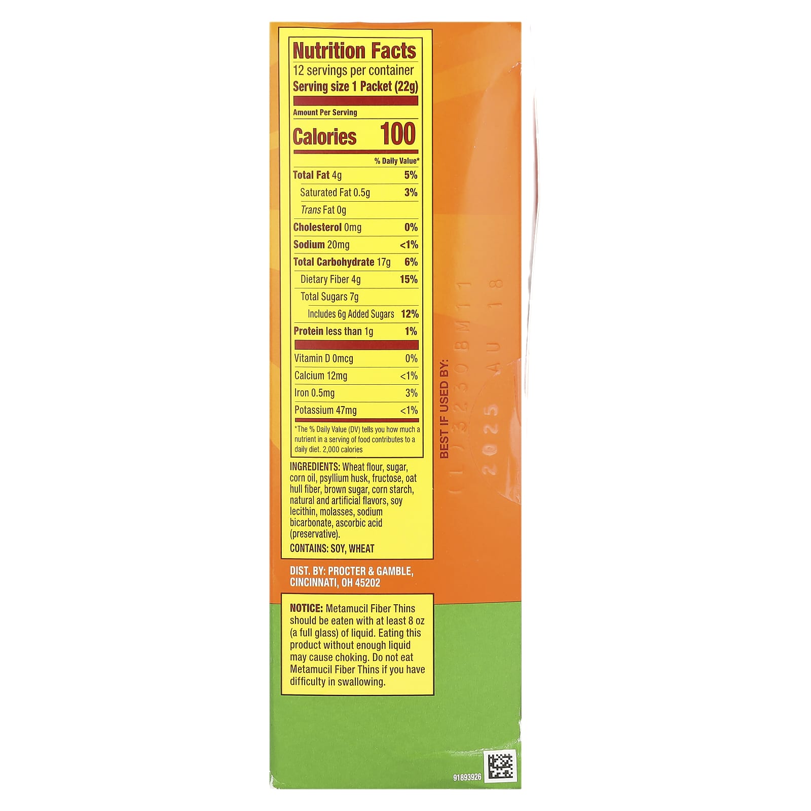 Metamucil, Fiber Thins, Apple Crisp, 12 Packets, 0.77 oz (22 g) Each