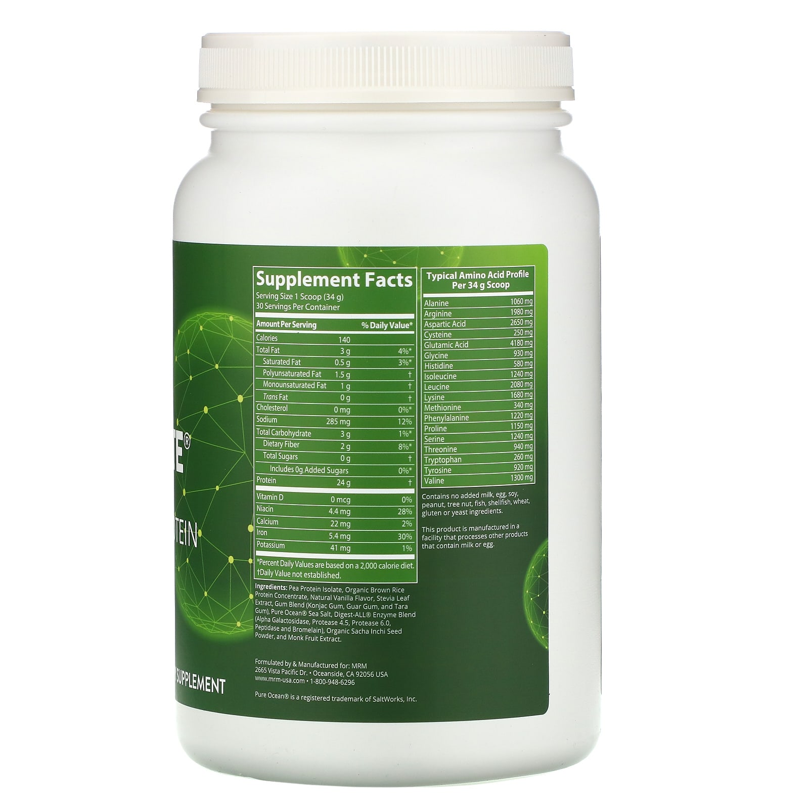 MRM Nutrition, Veggie Elite, Performance Protein, Vanilla Bean, 2.2 lb ...