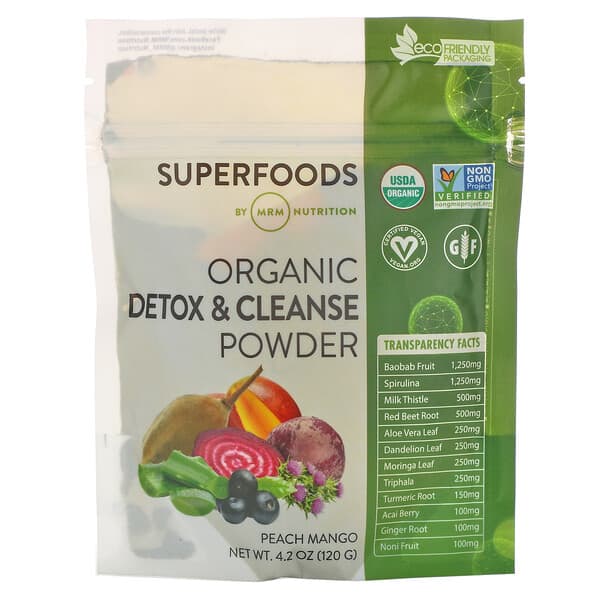 MRM Nutrition, Organic Detox & Cleanse Powder, Peach Mango, 4.2 oz (120 g)