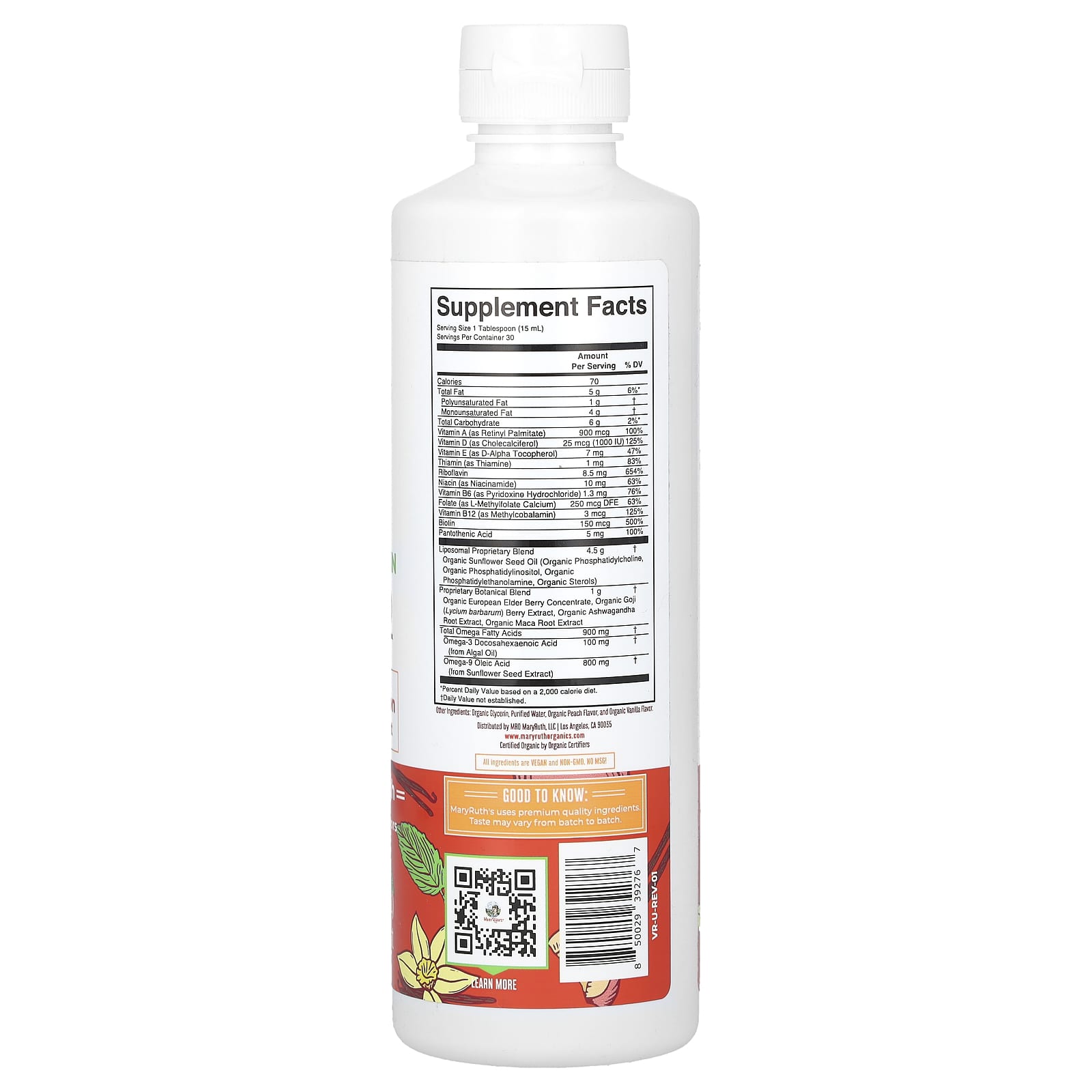 MaryRuth's, Organic Men's Multivitamin Liposomal, Vanilla Peach, 15.22 ...