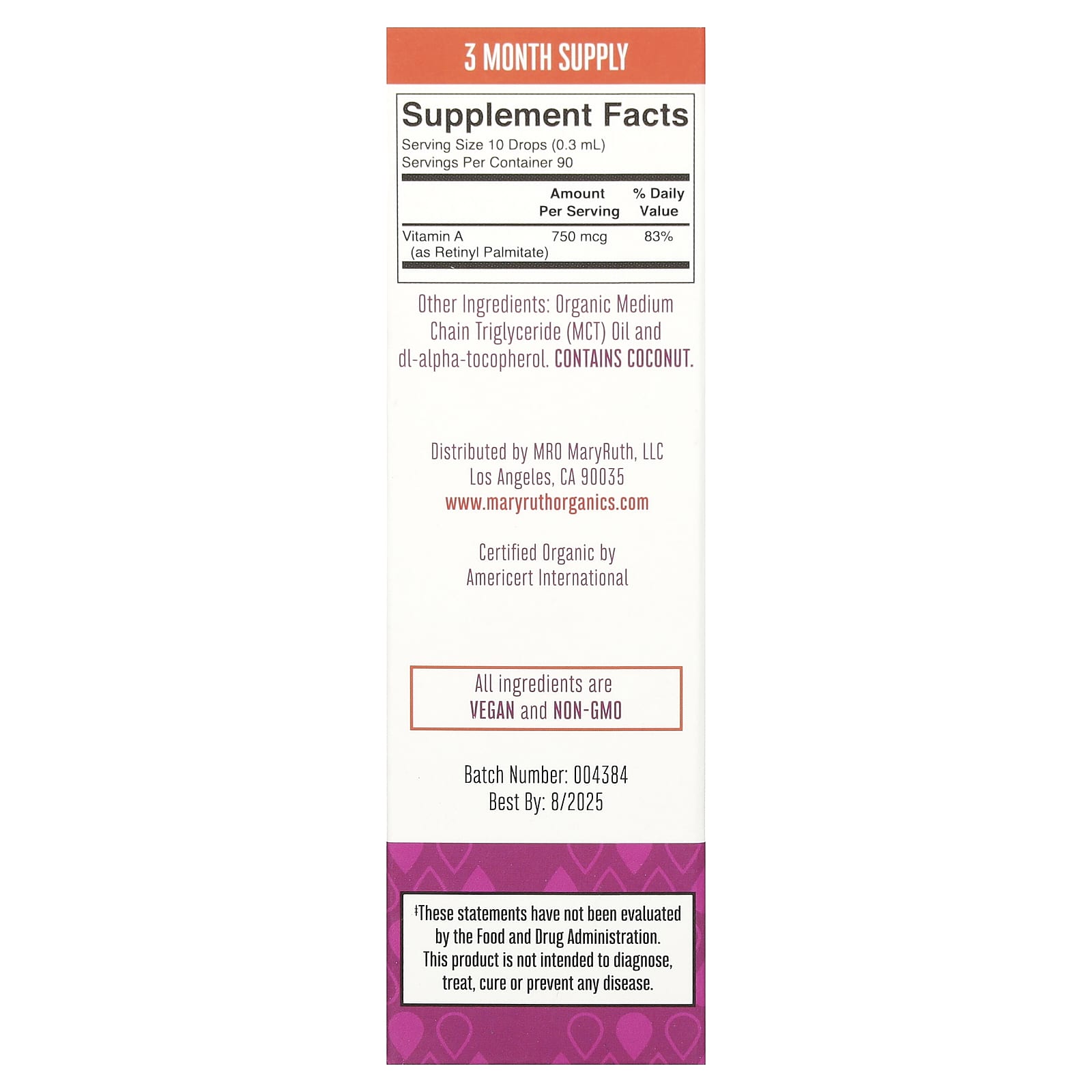 MaryRuth's, Organic Vitamin A Liquid Drops, Unflavored, 750 mcg, 1 fl ...