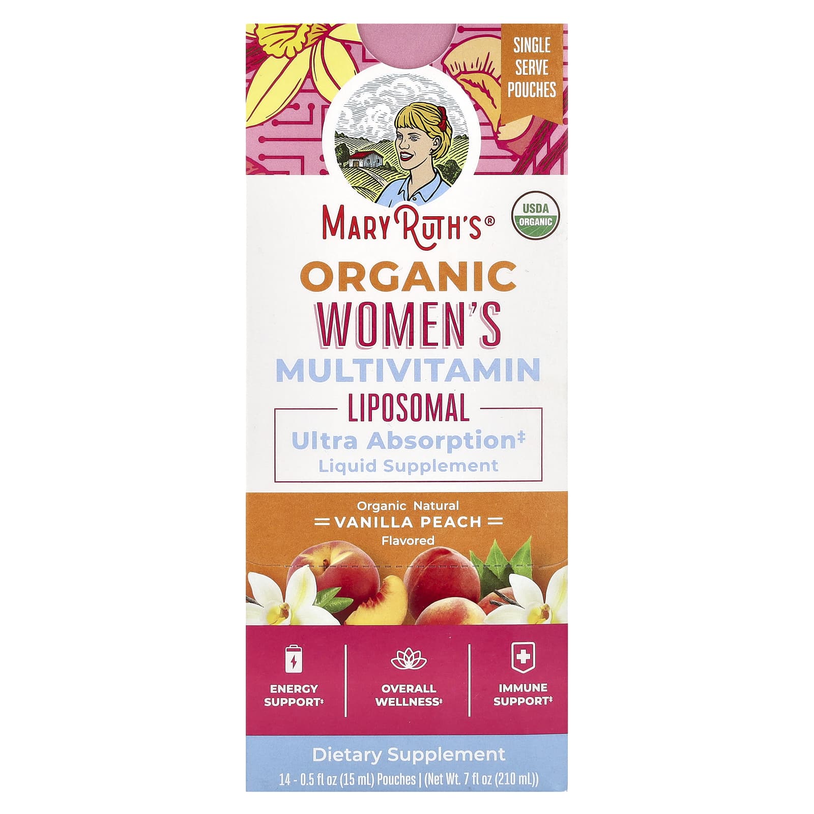 MaryRuth's, Organic Women's Multivitamin Liposomal, Vanilla Peach, 14 ...