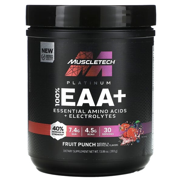 MuscleTech, プラチナ100％EAA+（必須アミノ酸）、フルーツパンチ、393g（13.86オンス）