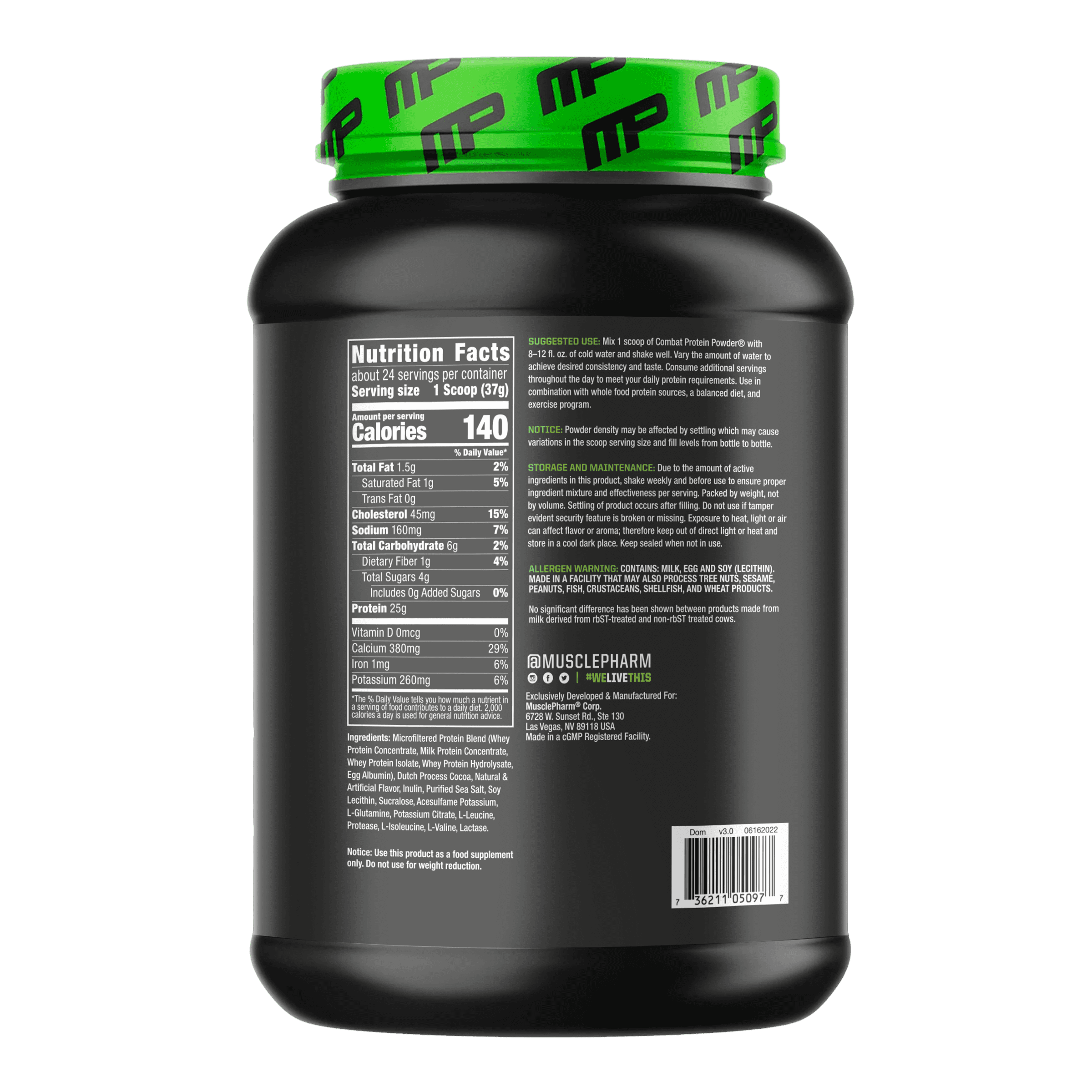MusclePharm, Combat Protein Powder, Chocolate Milk, 2 lbs (0.9 kg)