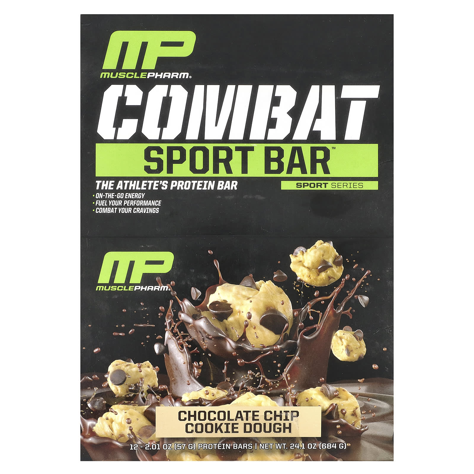 MusclePharm, Combat Sport Bar, Chocolate Chip Cookie Dough, 12 Bars, 2. ...