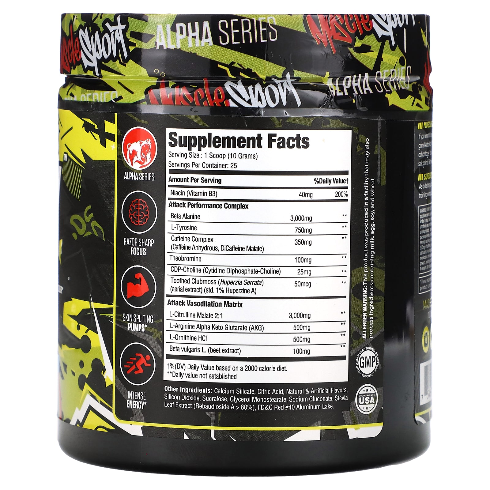 MuscleSport, Attack, Pre-Workout Energizer, Rainbow Fruit, 8.8 oz (250 g)