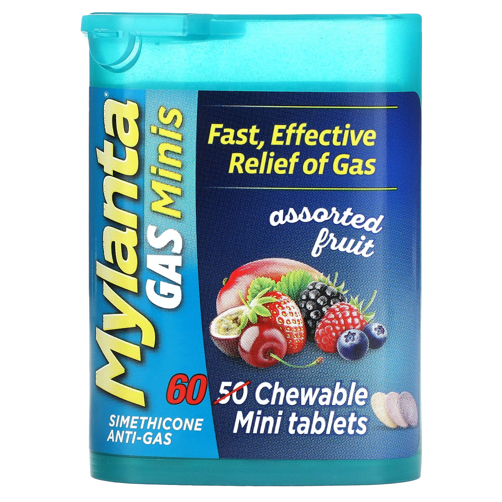 Mylanta, Gas Minis, Assorted Fruit, 60 Chewable Mini Tablets