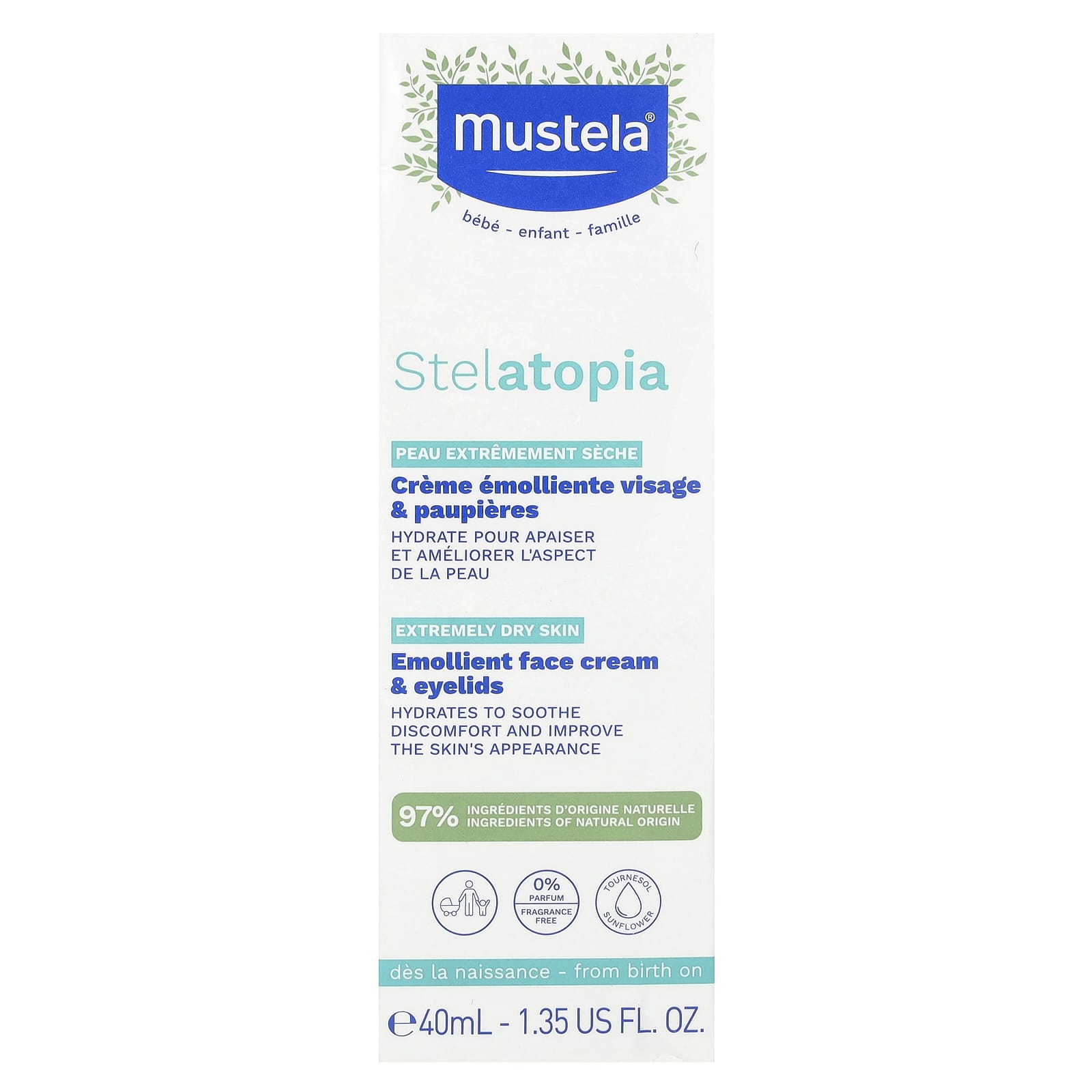 Mustela‏, לתינוק, קרם לחות לפנים Stelatopia,‏ 40 מ“ל (1.35 אונקיות נוזל)
