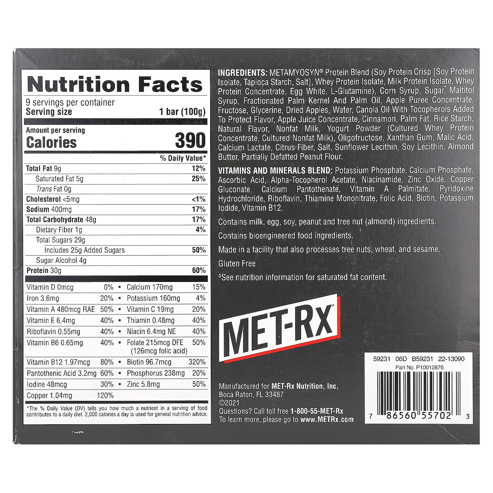 MET-Rx, Big 100, Meal Replacement Bar, Crispy Apple Pie, 9 Bars, 3.52 ...