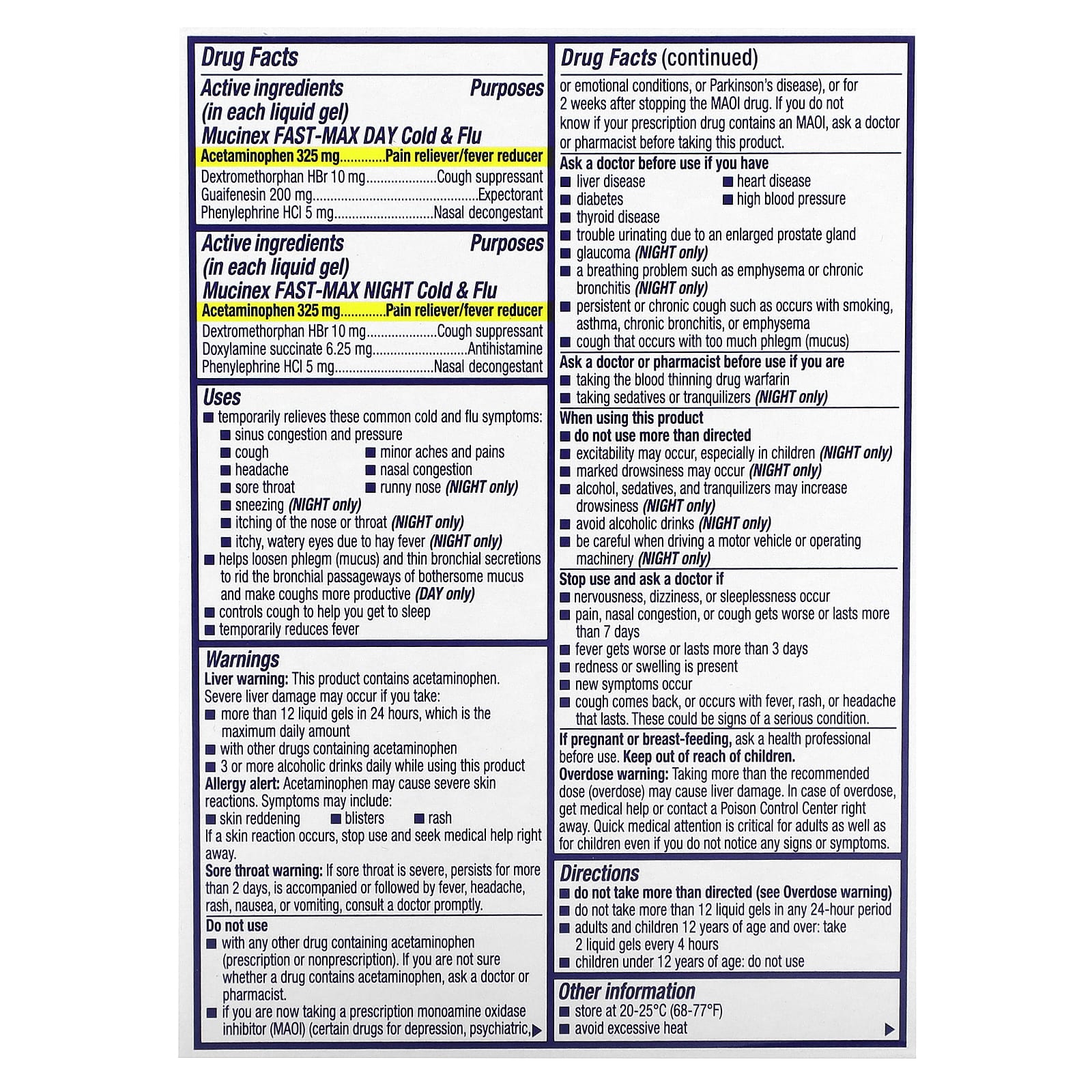 Mucinex, Fast-Max Day/Night Cold & Flu, Maximum Strength, Ages 12+, 24 ...