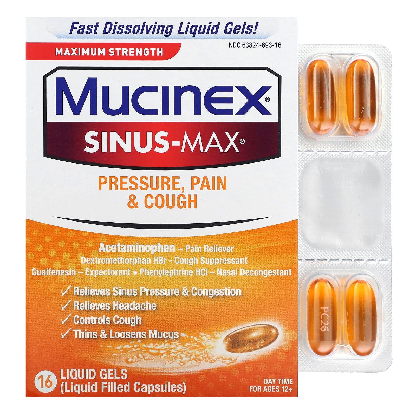 Mucinex, Sinus-Max, Pressure, Pain & Cough, Maximum Strength, For Ages ...