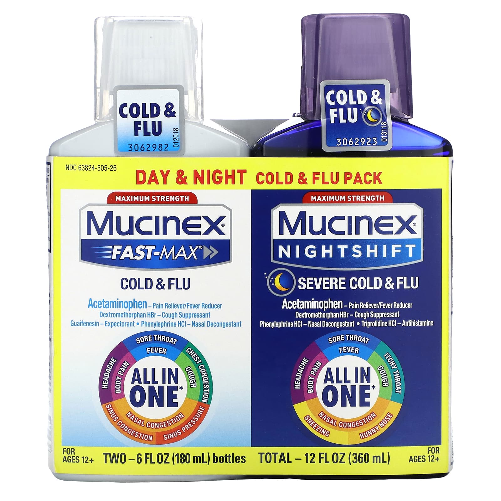 Mucinex, Day & Night Cold & Flu Pack, Maximum Strength, For Ages 12+, 2 ...