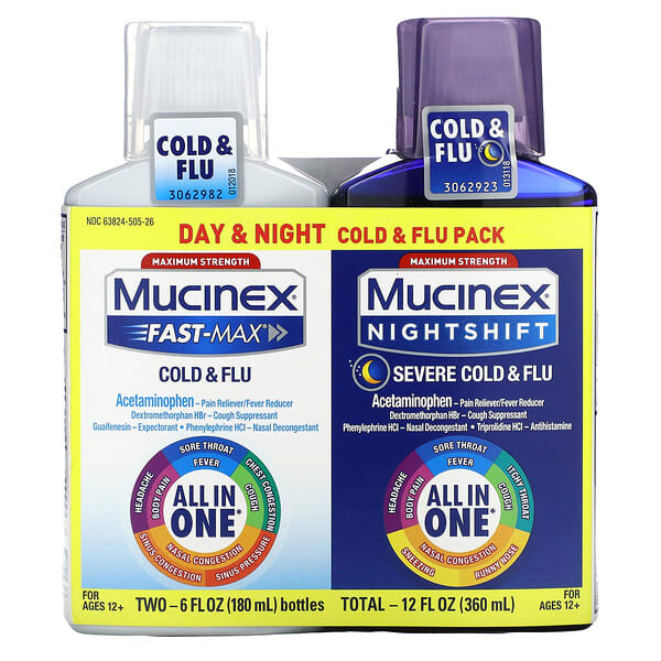 Mucinex, Day & Night Cold & Flu Pack, Maximum Strength, For Ages 12+, 2 ... Mucinex, Day & Night Cold & Flu Pack, Maximum Strength, For Ages 12+, 2 ...