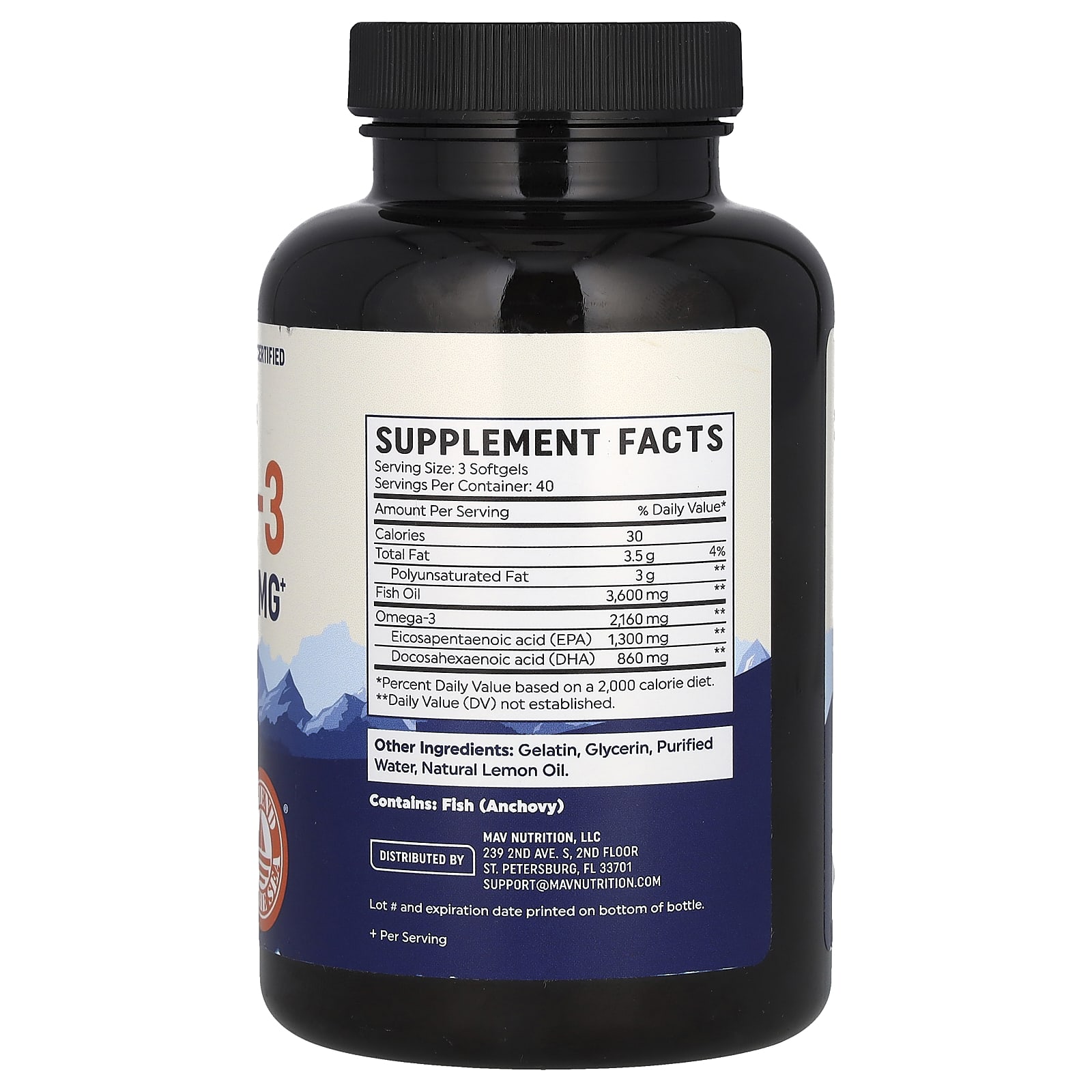 MAV Nutrition, Omega-3 Fish Oil, Triple Strength, Natural Lemon, 120 Softgels