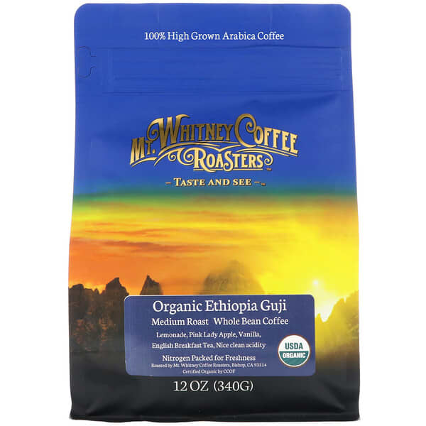 Mt. Whitney Coffee Roasters, Organic Ethiopia Guji, Whole Bean Coffee, Medium Roast, 12 oz (340 g)