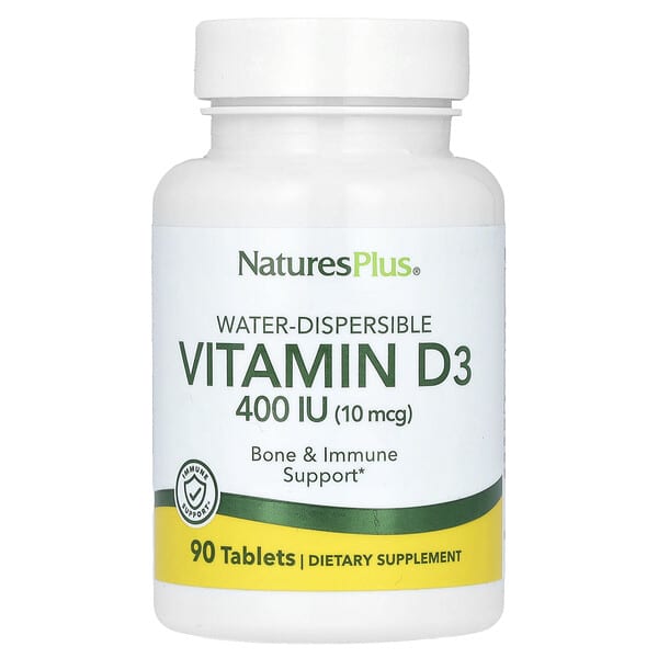 NaturesPlus, Water-Dispersible Vitamin D3, 10 mcg (400 IU), 90 Tablets