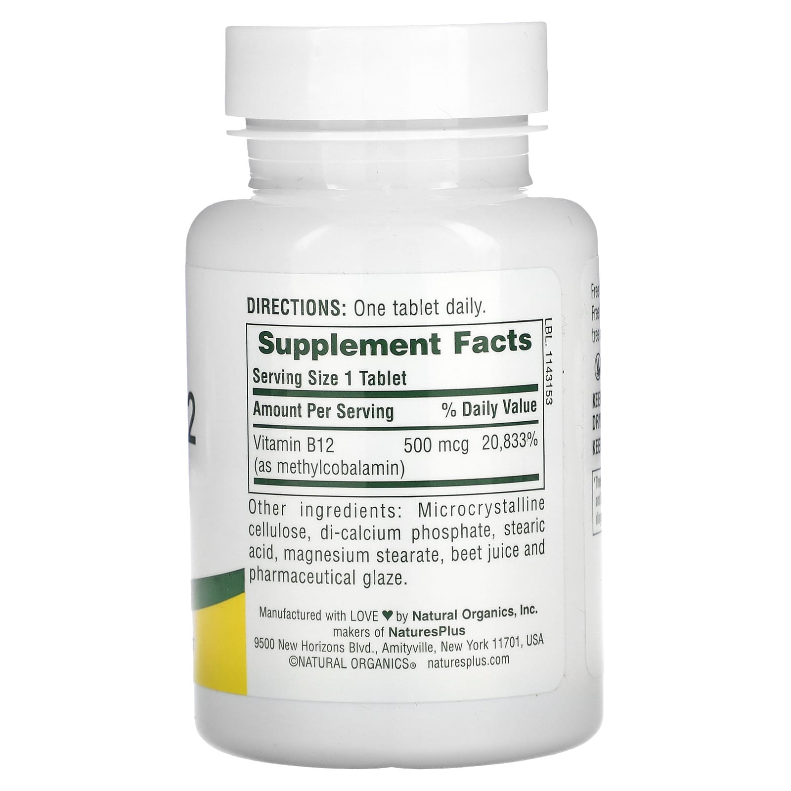 NaturesPlus, Vitamin B-12, 500 mcg, 90 Tablets