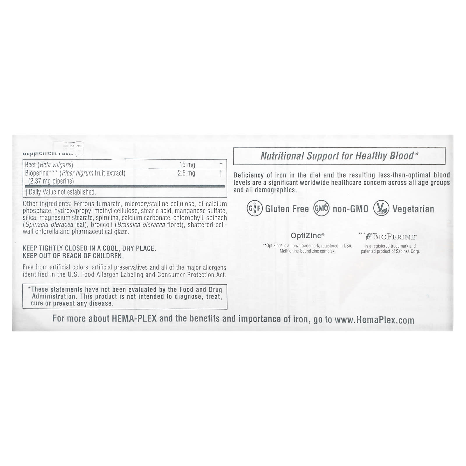 NaturesPlus, Hema-Plex, Iron with Essential Nutrients for Healthy Red ...