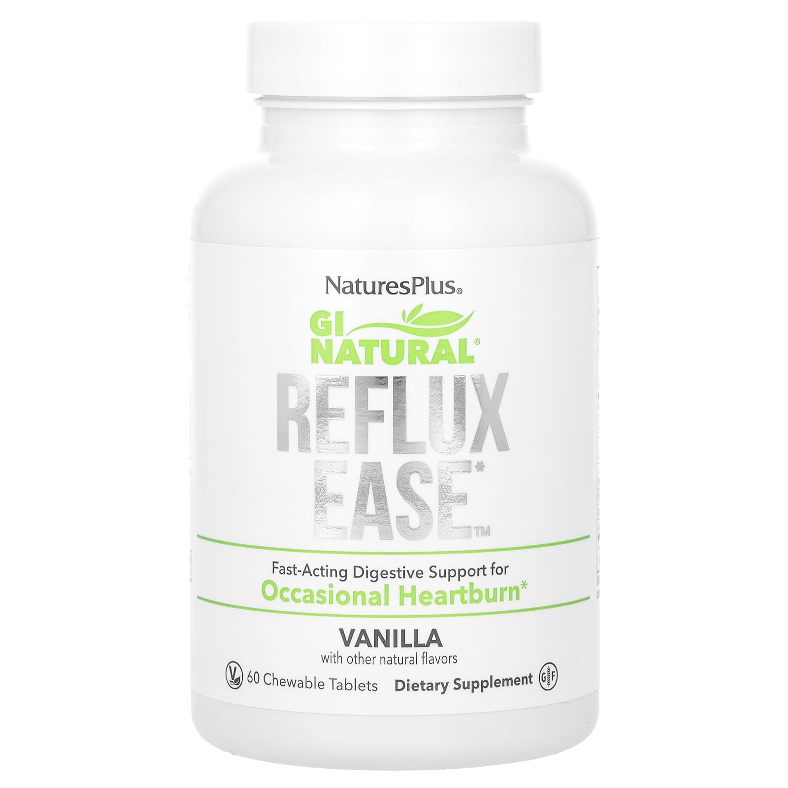 NaturesPlus, Gi Natural, Reflux Ease, Vanila, 60 Chewable Tablets