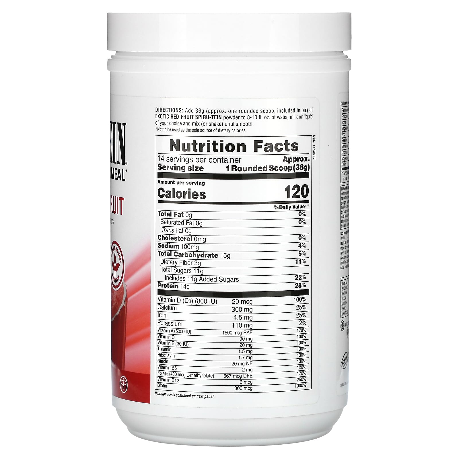 NaturesPlus, Spiru-Tein, Protein Powder Meal, Exotic Red Fruit, 1.1 lbs ...