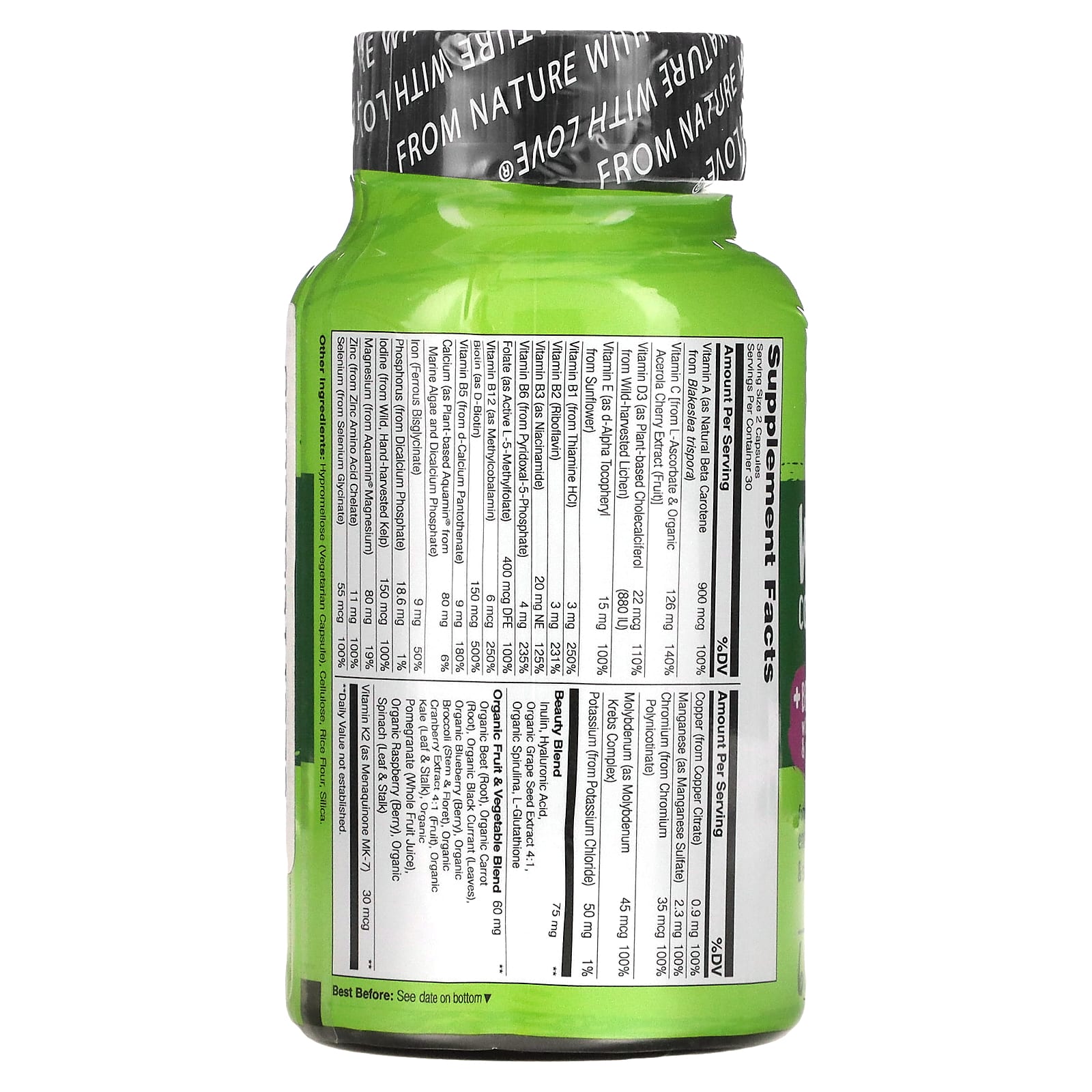 NATURELO, Whole Food Complete Multivitamin + Beauty Blend, 60 ...