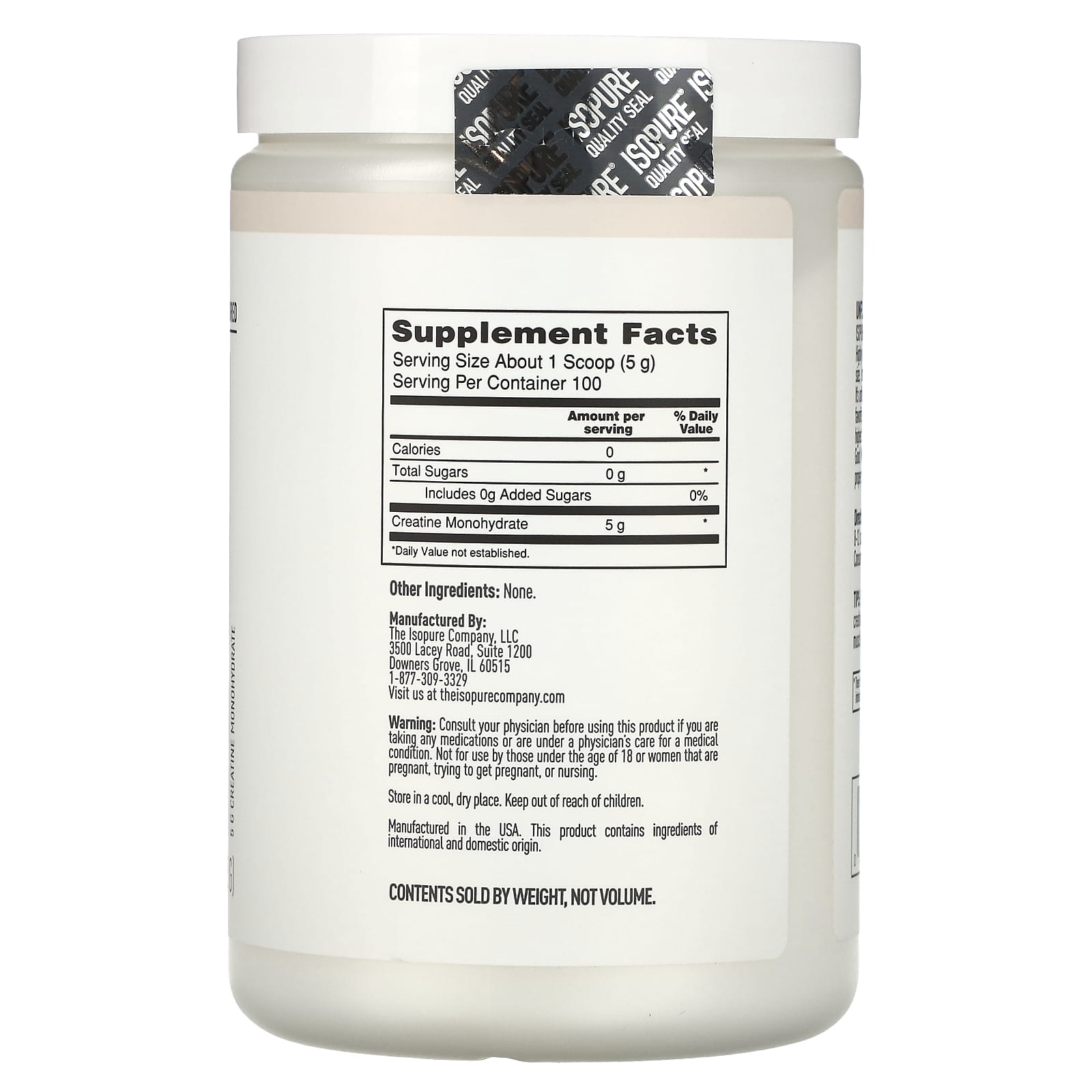 Isopure, Creatine Monohydrate, Unflavored, 1.1 lb (500 g)