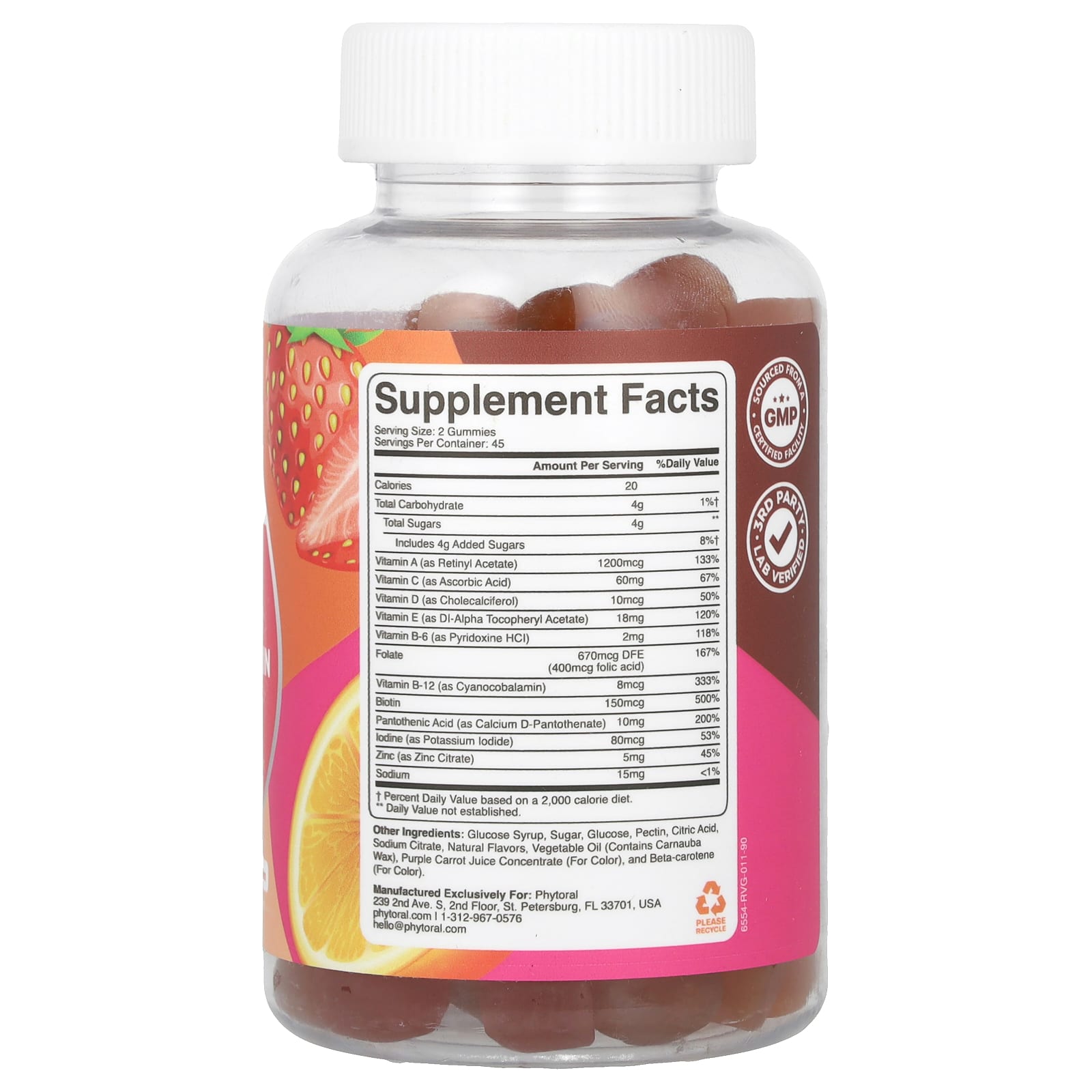 Phytoral, Women's Multivitamin Gummies, Orange, Cherry & Strawberry, 90 ...
