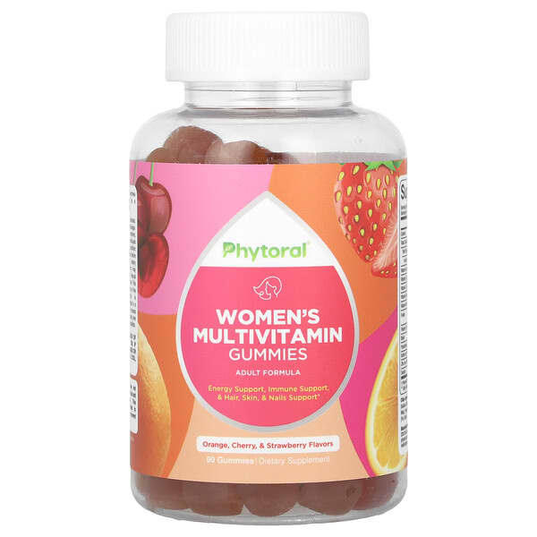 Phytoral, Women's Multivitamin Gummies, Orange, Cherry & Strawberry, 90 ...