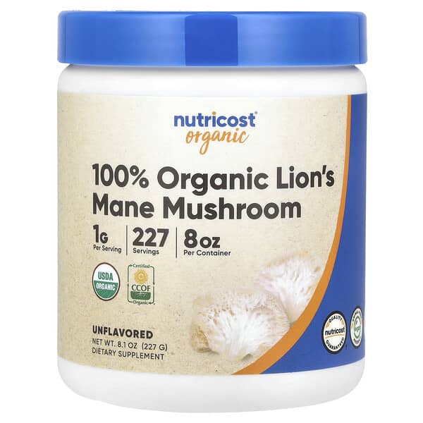 Nutricost, 100% Organic Lion's Mane Mushroom, Unflavored , 8.1 oz (227 g) Nutricost, 100% Organic Lion's Mane Mushroom, Unflavored , 8.1 oz (227 g)