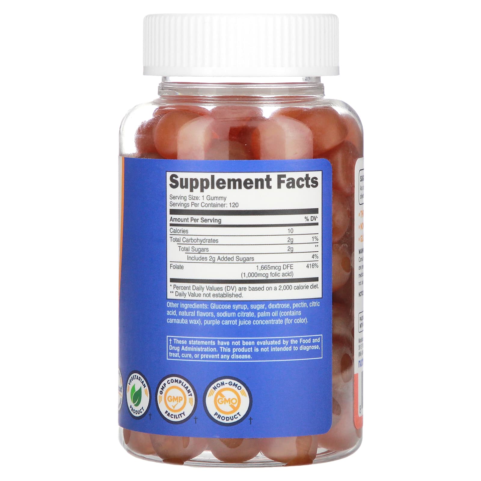 Nutricost, Folic Acid Gummies, Berry Blend, 1,000 mcg, 120 Gummies