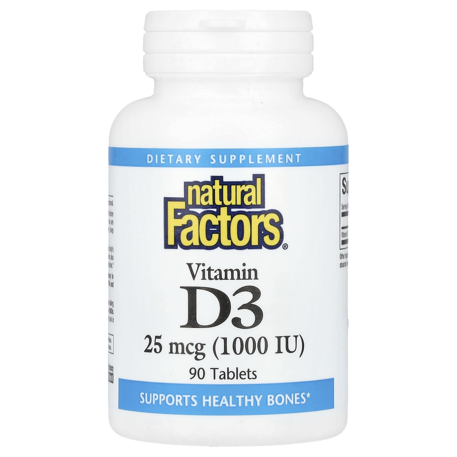 Natural Factors, 비타민D3, 25mcg(1,000IU), 90정
