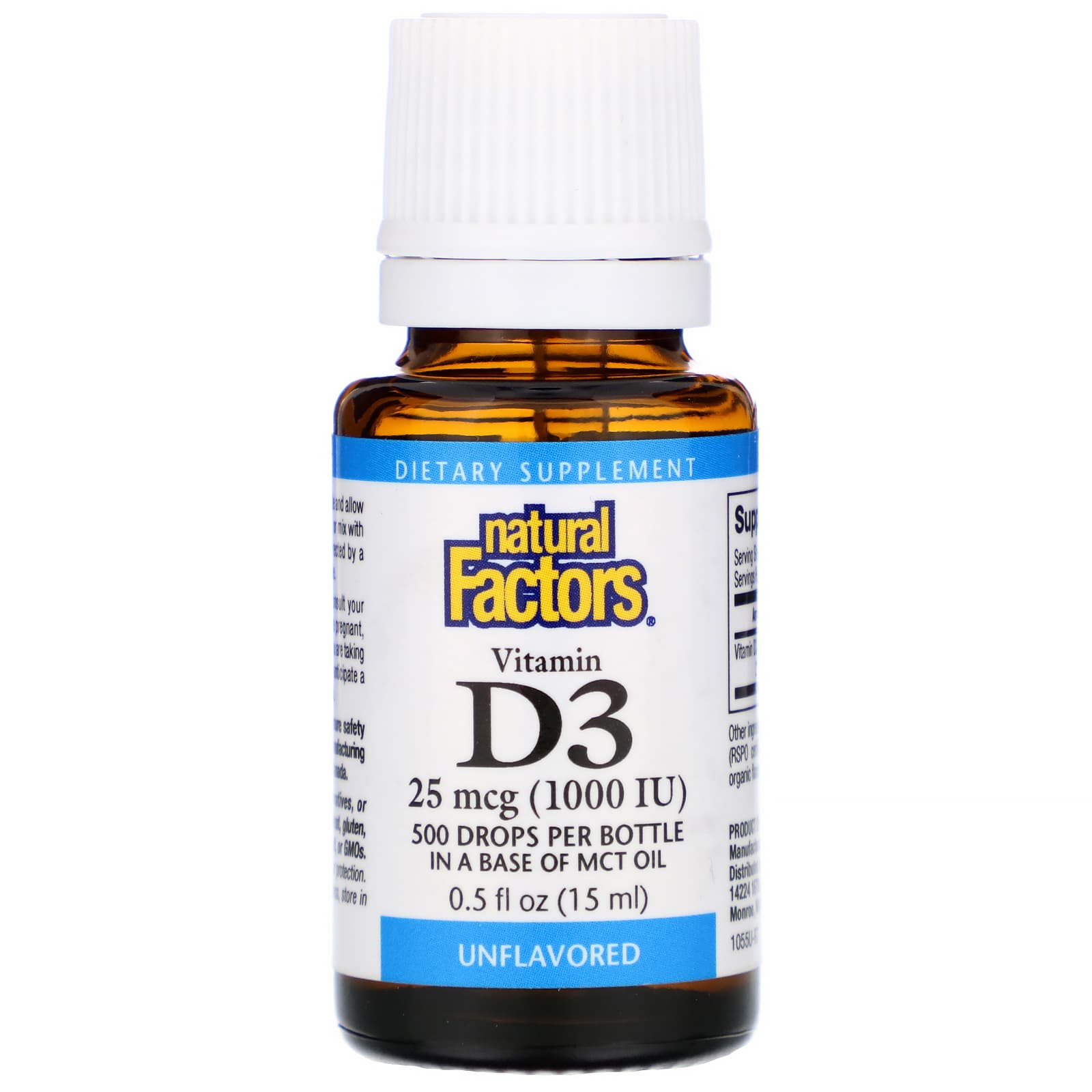 Natural Factors, Vitamin D3 Drops, Unflavored, 25 mcg (1,000 IU), 0.5 ...