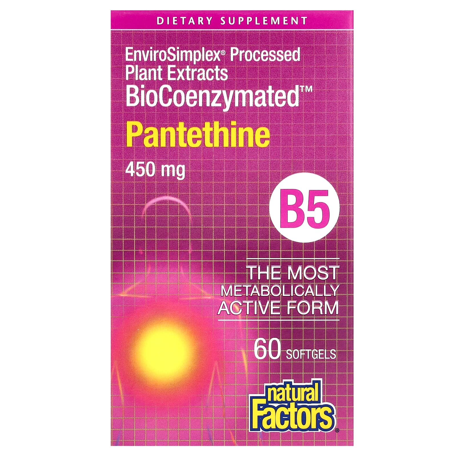 Natural Factors, BioCoenzymated, B5, Pantethine, 450 mg, 60 Softgels
