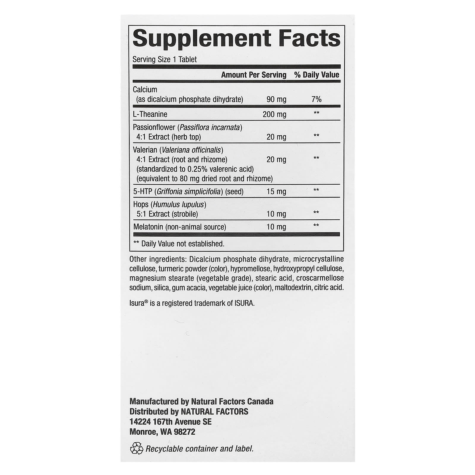 Natural Factors, RegenerLife, Sleep Better with Melatonin, L-Theanine ...