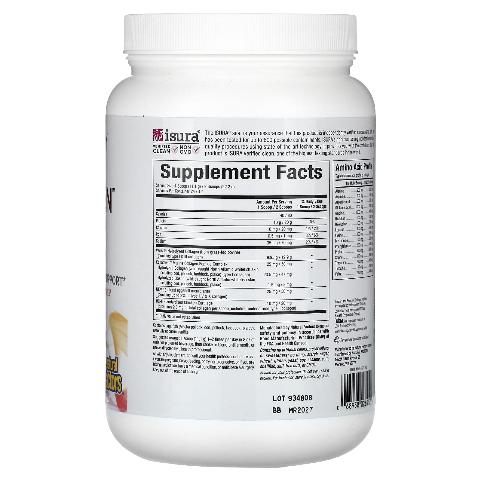 Natural Factors, Total Body, Multi Collagen Protein, Unflavored, 9.41 ...