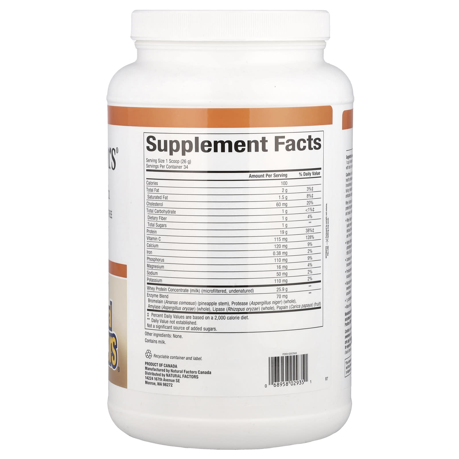 Natural Factors, Whey Factors®, Grass Fed Whey Protein, Unflavored, 2 ...