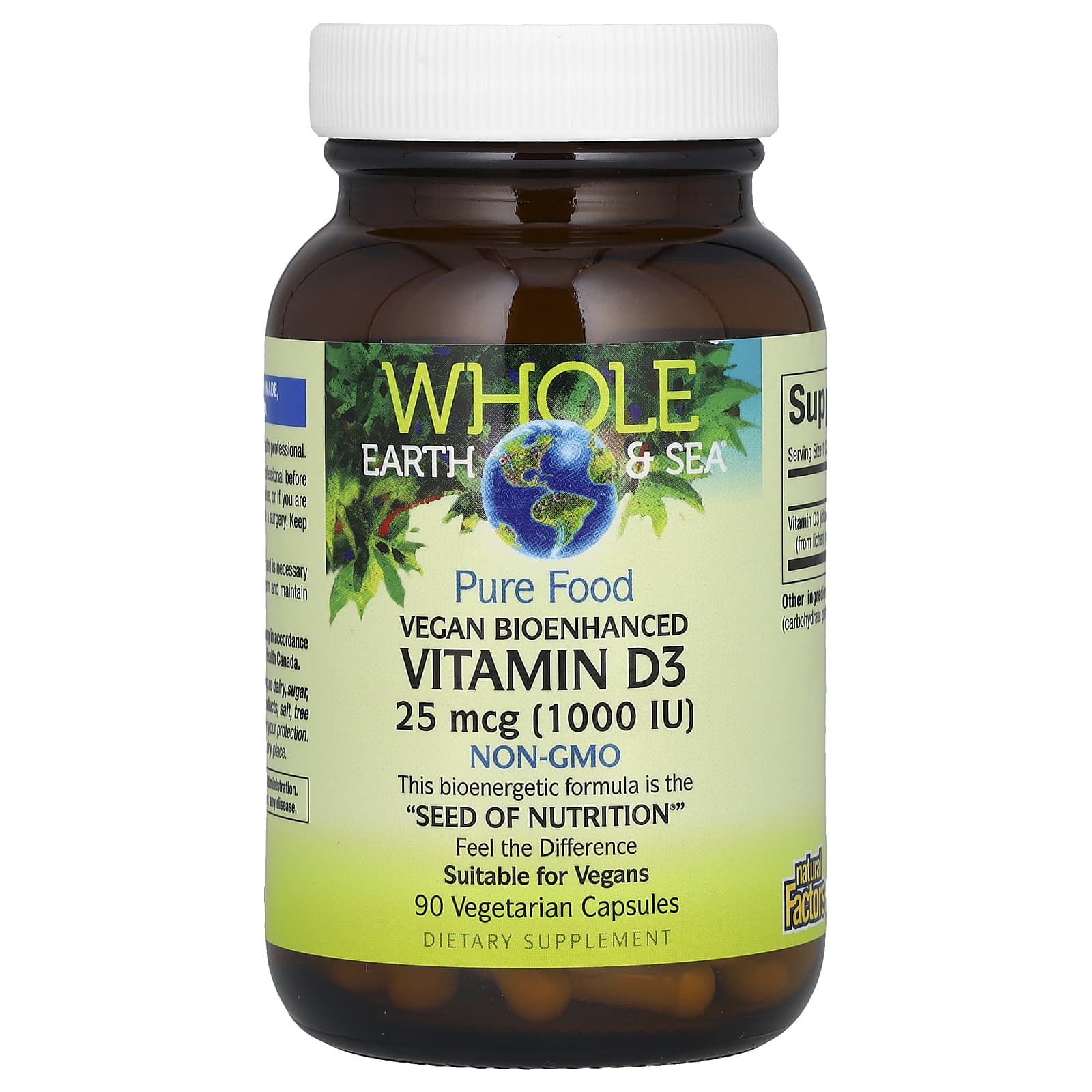 Natural Factors, Whole Earth & Sea, Vegan Bioenhanced Vitamin D3, 25 ...