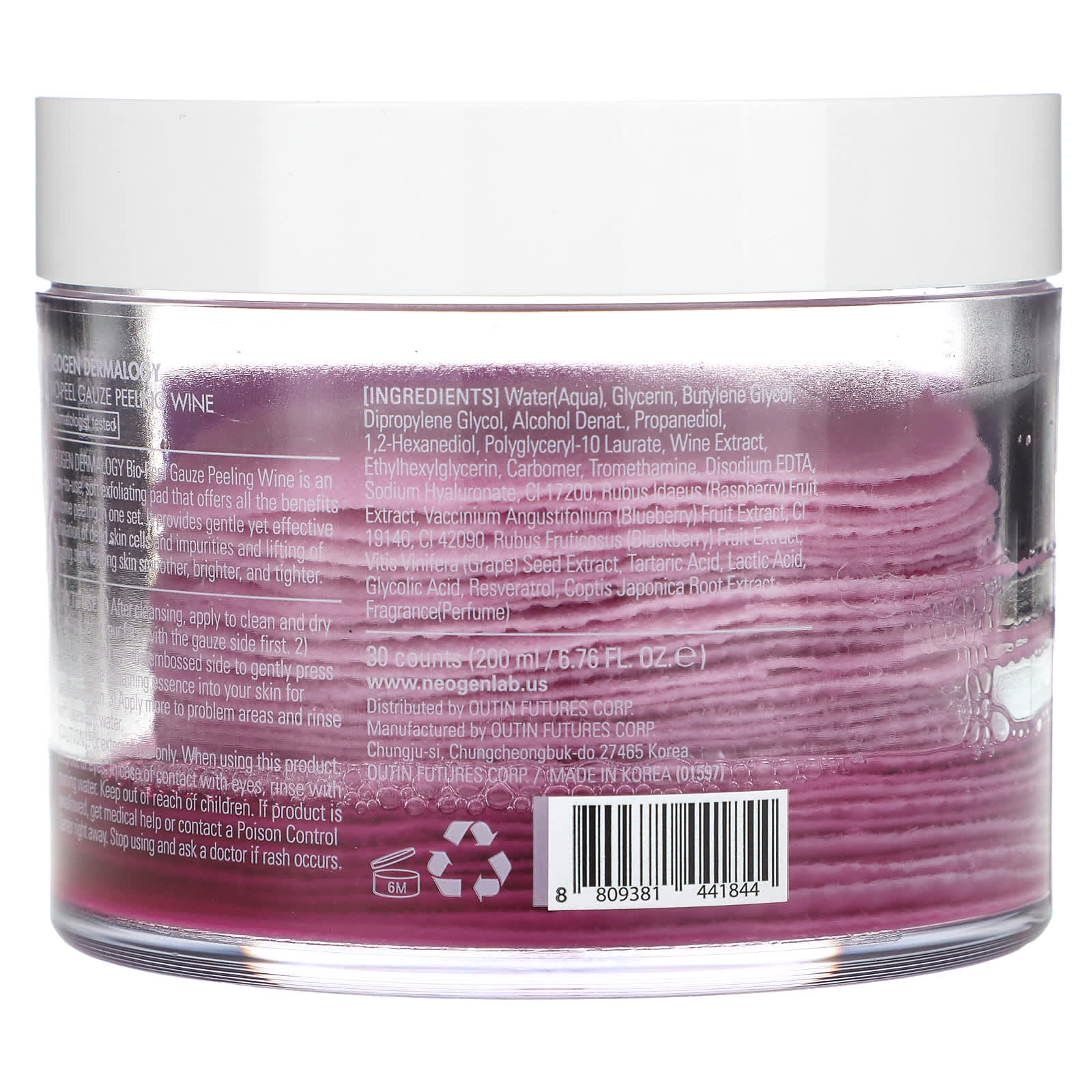 Neogen, Dermalogy, Bio-Peel + Advanced Treatment, Gauze Peeling, Wine ...