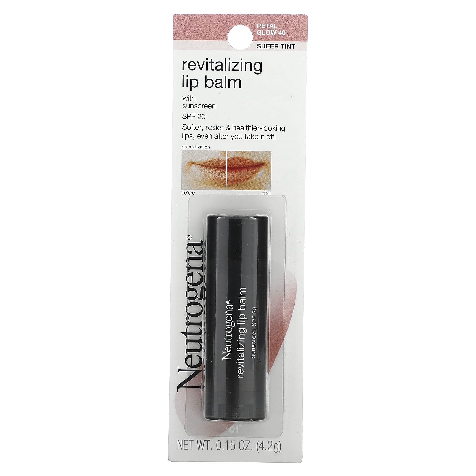 Neutrogena, Sheer Tint, Revitalizing Lip Balm, SPF 20, Petal Glow 40, 0 ...