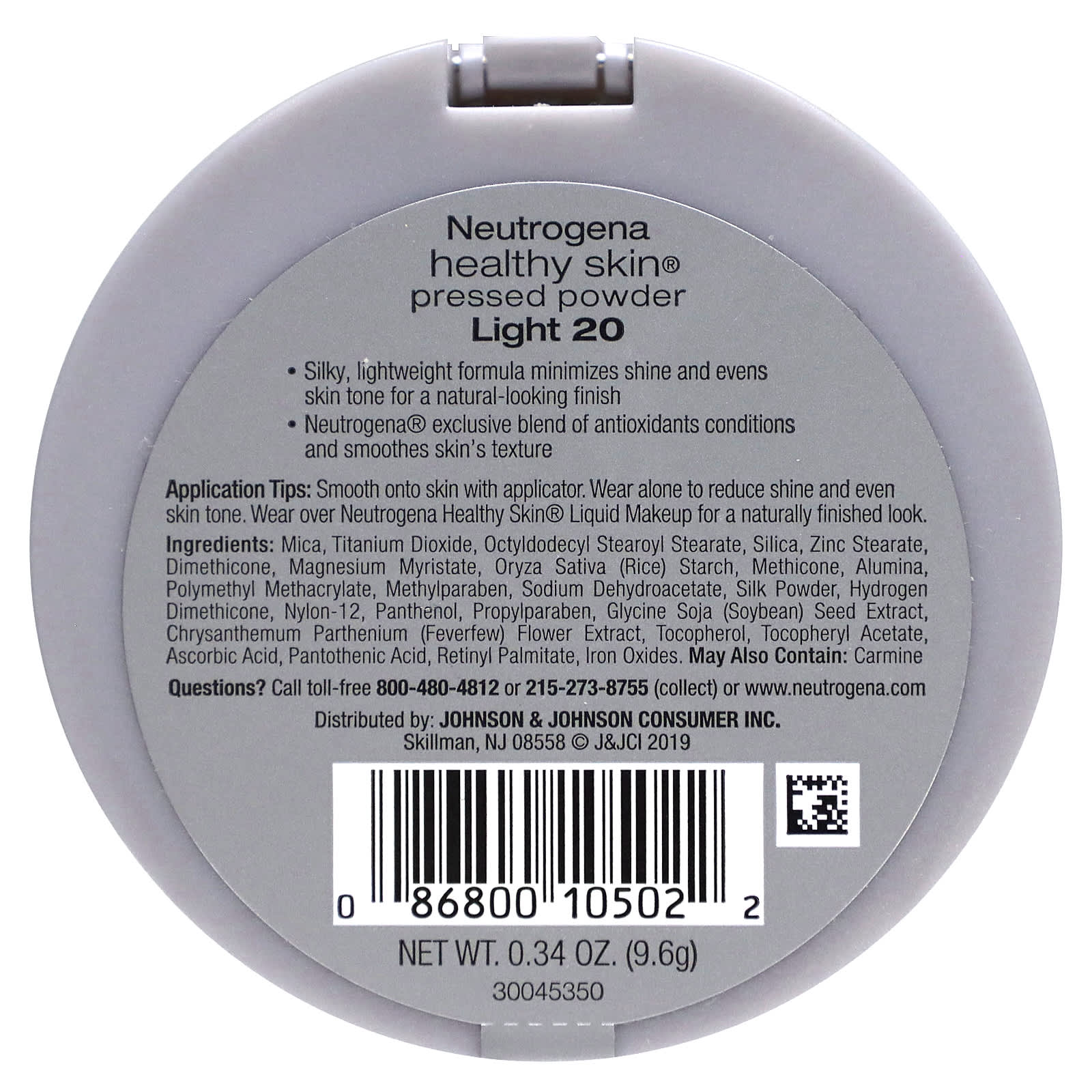 Neutrogena, Healthy Skin, Pressed Powder, Light 20, 0.34 oz (9.6 g)