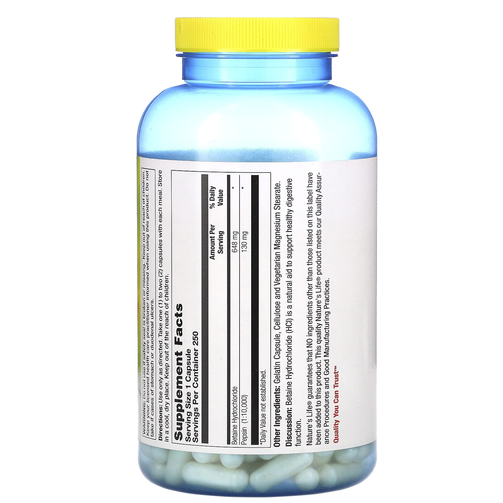 Nature's Life, Betaine HCL, 648 mg, 250 Capsules