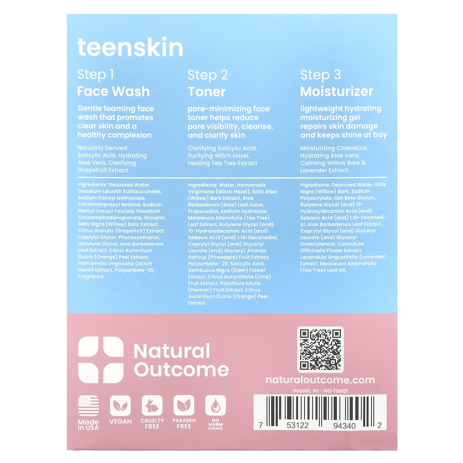 Natural Outcome, Teen Skin, Everyday Face Kit, 3 Piece Kit